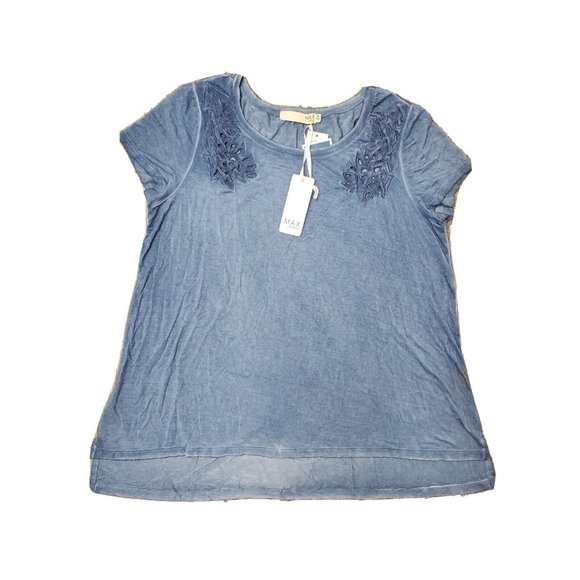 Max Jeans | Tops | New Max Jeans Womens M Blue Top Cutouts Stretch ...